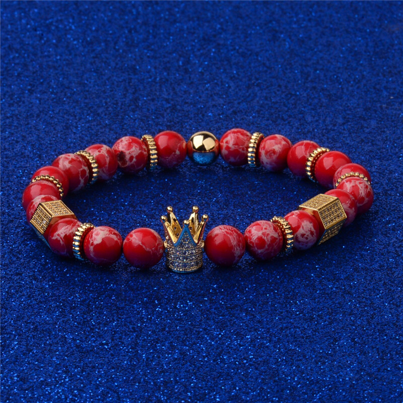 Trendy Crown Charm Bracelet Women Men Couple Stone Bead Bangles Gift ...
