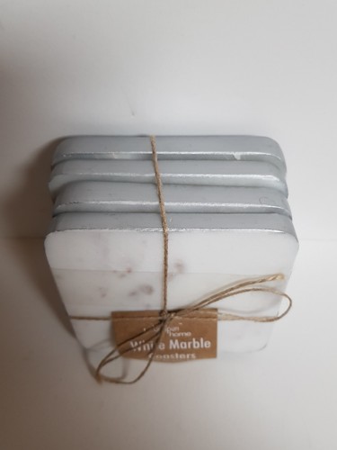 4 PIECE REAL WHITE WITH SILVER EDGES MARBLE NATURAL STONE SQUARE ...