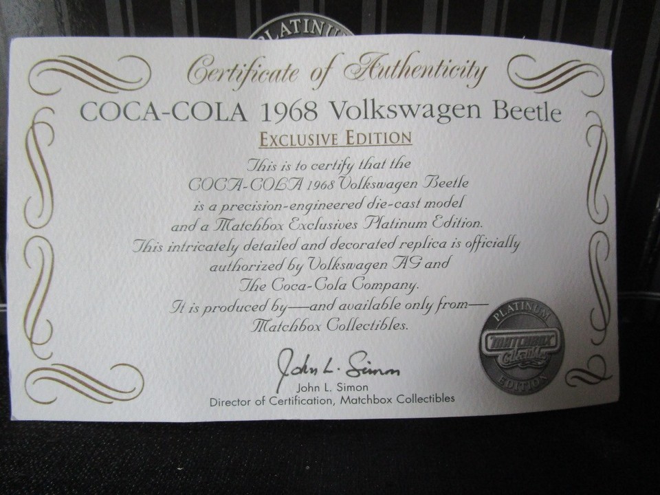 Matchbox Collectibles Platinum Edition Coca Cola Car - In Box With COA ...