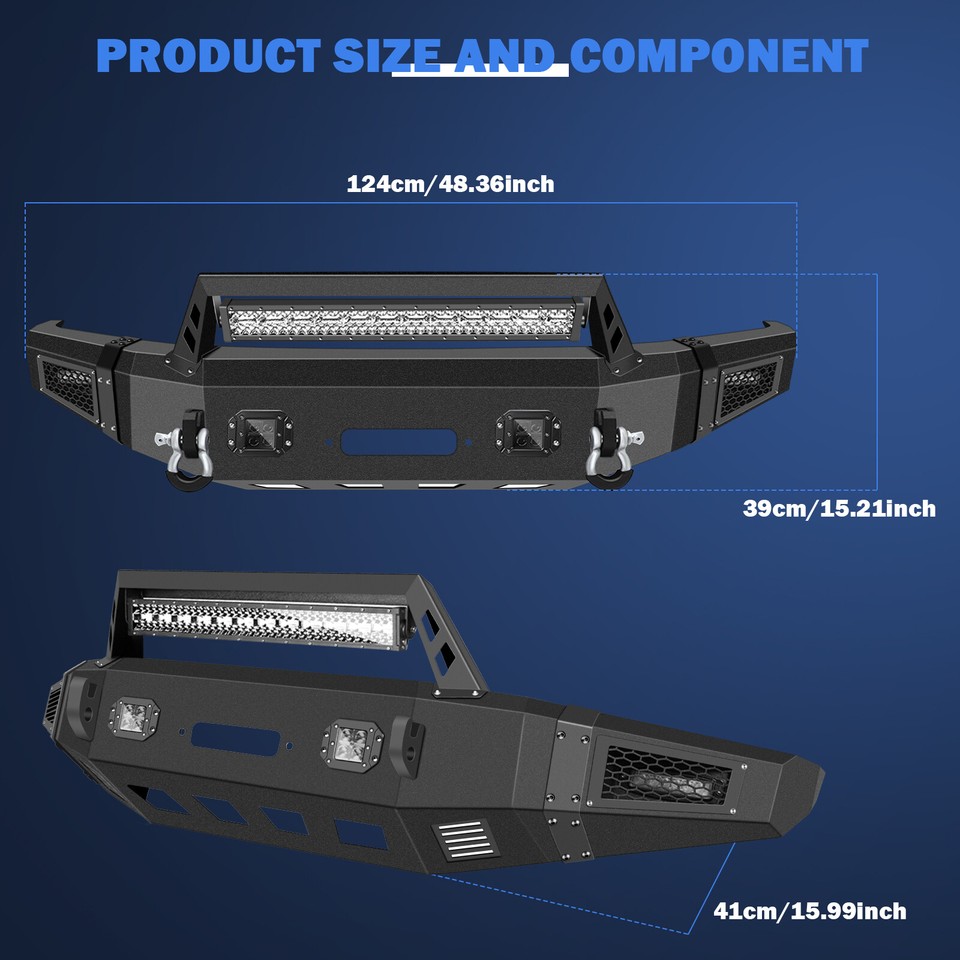 Offroad Front/Rear Bumper W/Winch Plate & LED Spotlights For 2015-2017 ...
