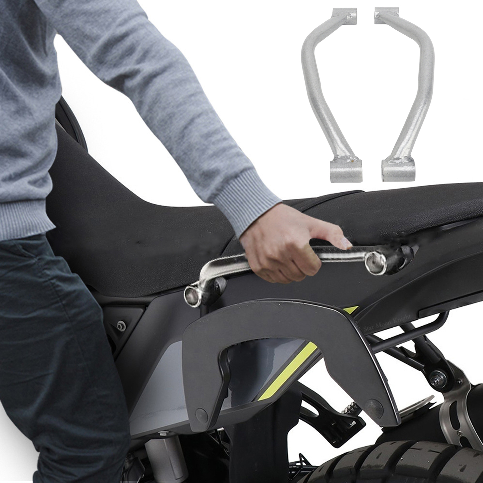 Pair Of Motorcycle Rear Grab Handle Silver Passenger Side Hand Rail | eBay