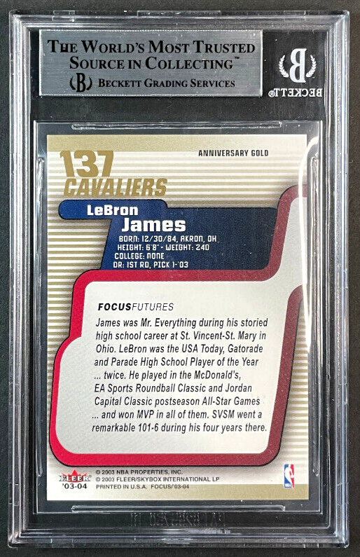 2003-04 Fleer Focus Gold #137 LeBron James Rookie BGS 9 MINT. #/50 ...