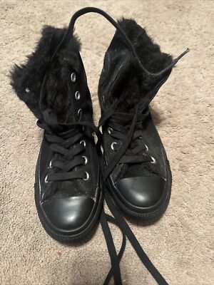 Converse All Star Black Faux Fur Lined Leather Mens Size 5 Women 7 | eBay