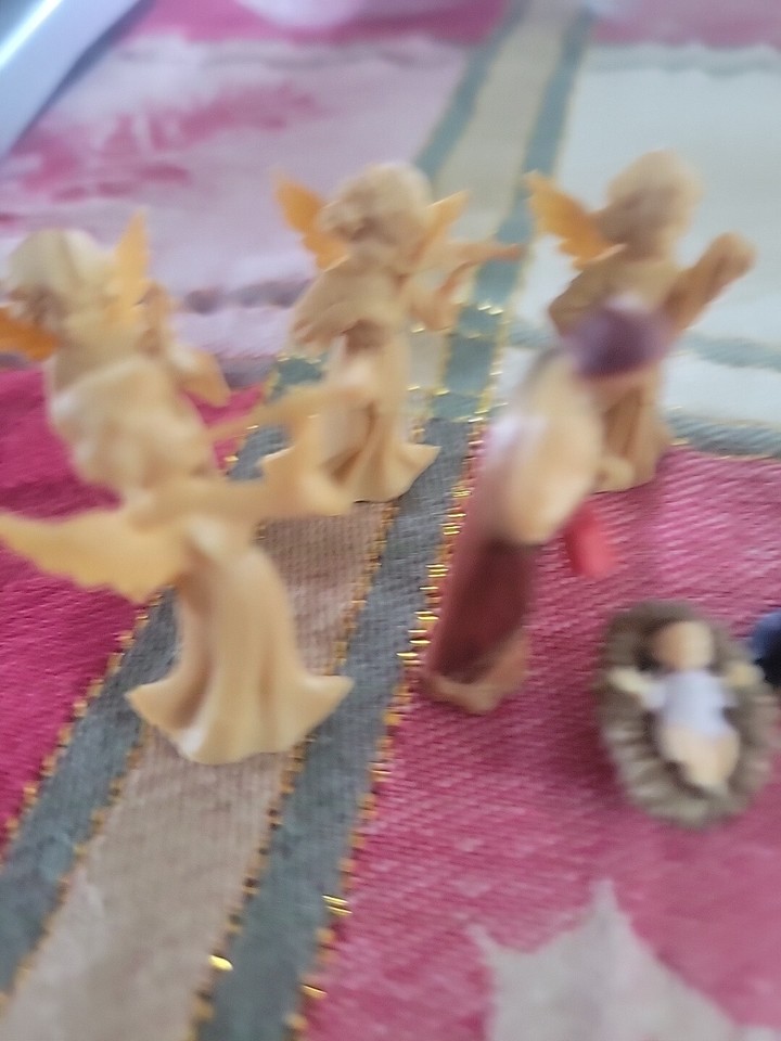 Really Tiny Nativity set and 6 Musical Angels German plastic 1.5" tall ...