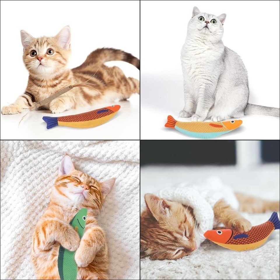 Cat Fish Plush Toy With Catnip - 3Pcs Soft Kitten Toys, Saury Fish ...
