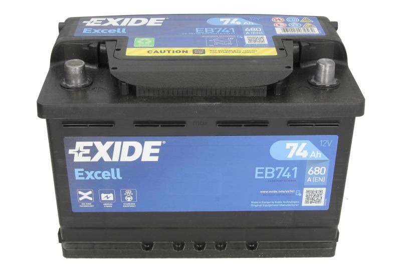 EB741 Battery EXIDE 12V 74Ah/680A EXCELL L+ en 278x175x190 B13 starting ...