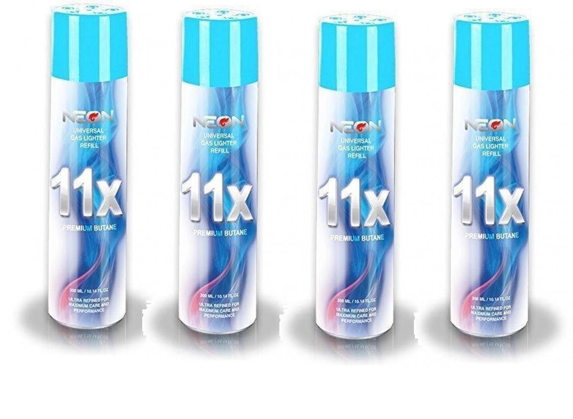 4 Can Neon 11X Refined Butane Lighter Gas Fuel Refill 300 mL 10.14 oz ...