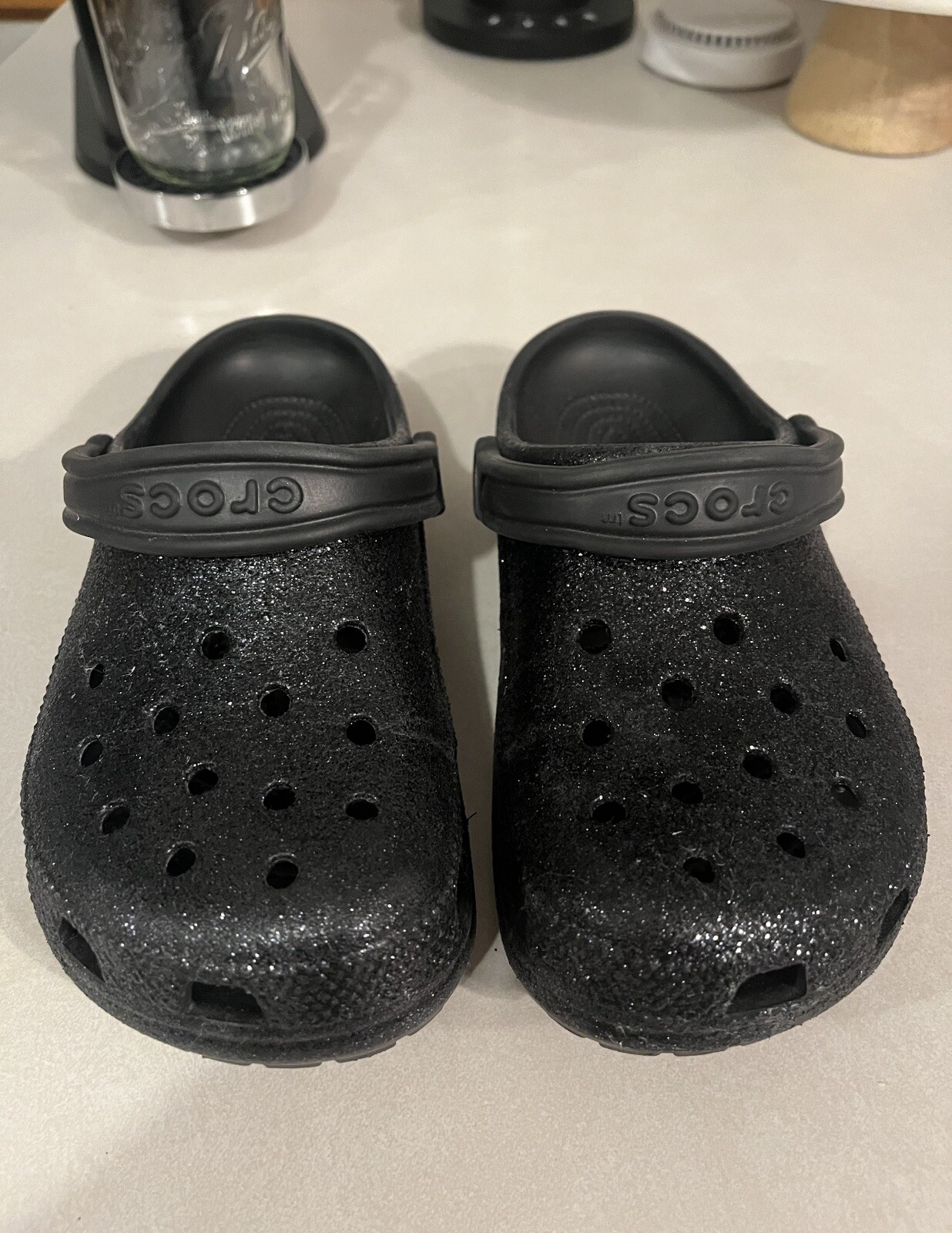 Black+%26+Glitter+Crocs+Youth+J5 for sale online | eBay