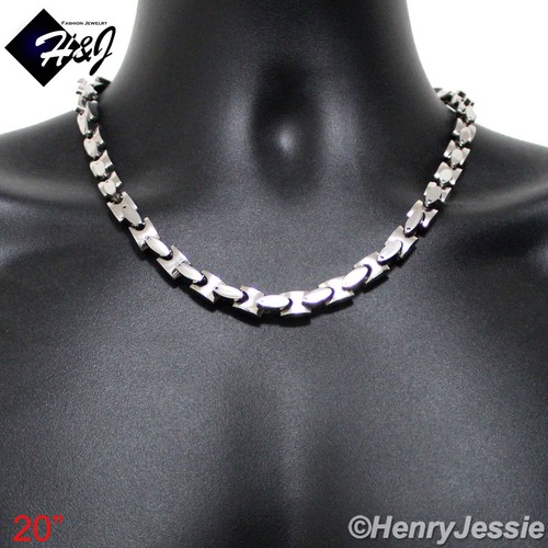 20"MEN's Stainless Steel HEAVY 8mm Silver Interlock Bones Link Chain ...