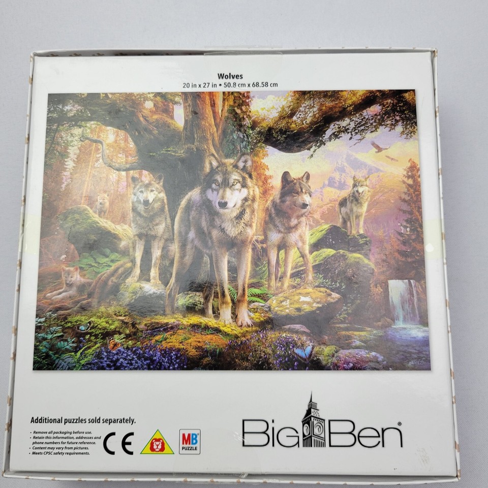 MB Big Ben Puzzle Wolves In Forest Waterfall 750 Pieces 20" by 27" NIB ...
