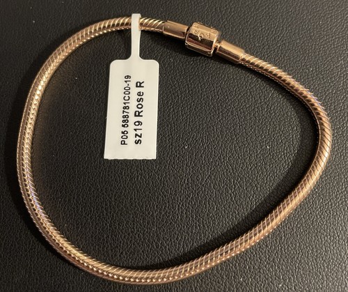 New PANDORA Moments 14k Rose Gold Plated Barrel Clasp Snake Bracelet SZ ...