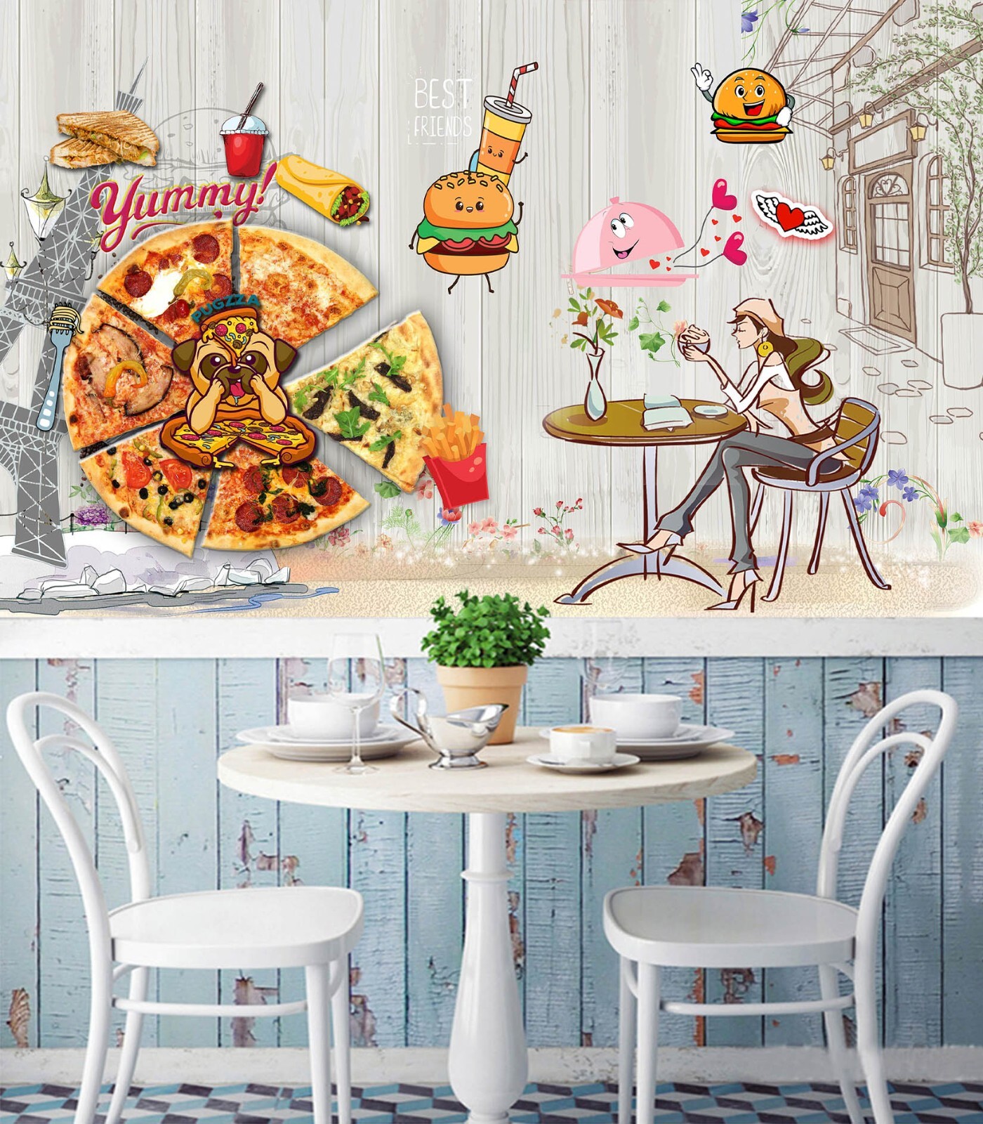 3D Pizza Flavor ZHUA2071 Wallpaper Wall Murals Removable Self-adhesive ...