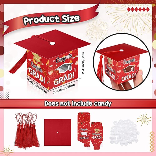 30 Pcs Graduation Cap Candy Gift Box Grad Hat Treat with Red | eBay