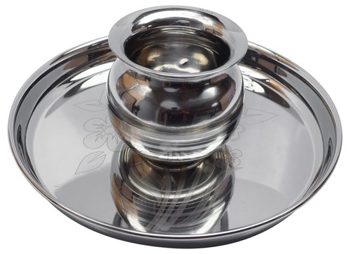 Stainless Steel Plate Dish Kalash Lota Pot Kalsa Parai Puja Accessory ...