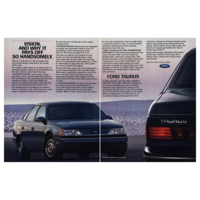 1987 Ford Taurus: Vision Why It Pays Off Handsomely Vintage Print Ad | eBay