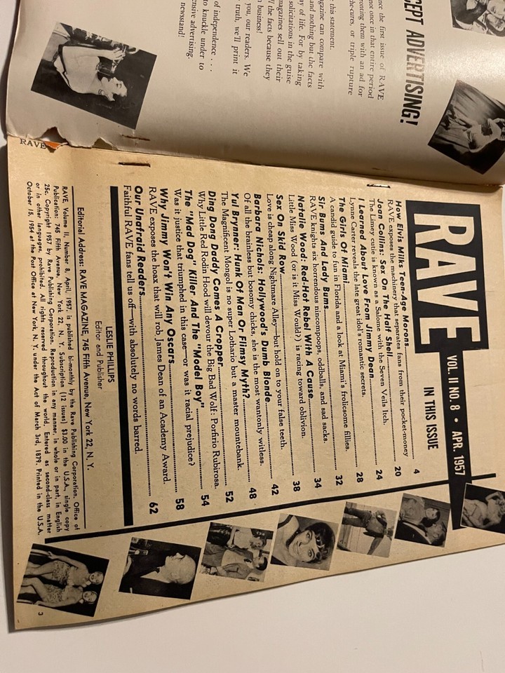 Vintage RAVE Magazine April 1957 Elvis and James Dean | eBay