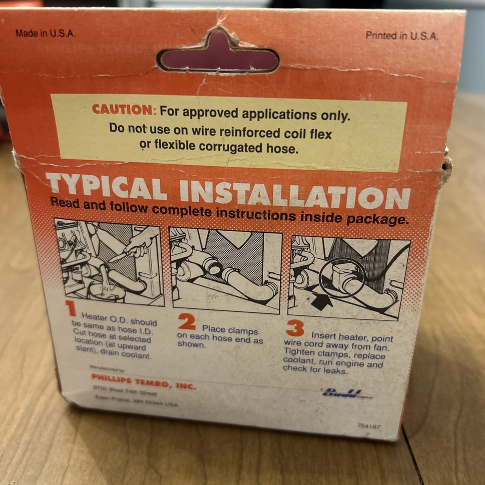 Zero start/Tempro Lower Radiator Hose Engine Heater 600 Watts 1 3/4 ...