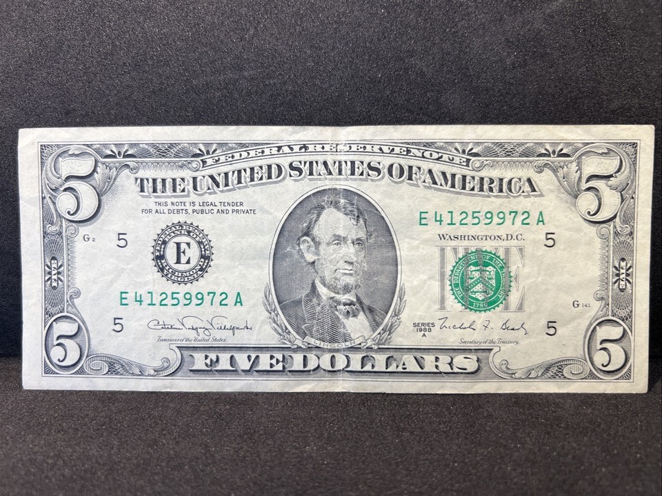 Lot of 2 Five Dollar $5 Bill Notes Small Face series 1988A & 1995 ...