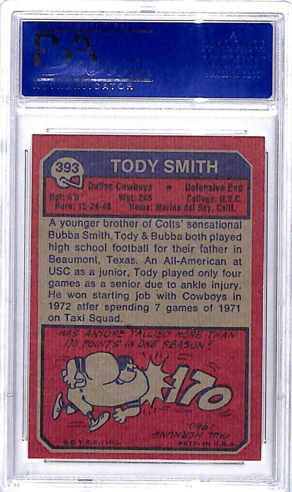 1973 Topps #393 Tody Smith Dallas Cowboys Football Card PSA 9 MINT ID ...