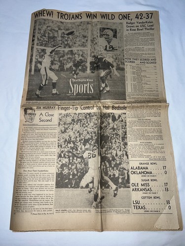 Vintage Newspaper Los Angeles Times Sports Section Jan 1963 USC Rose ...