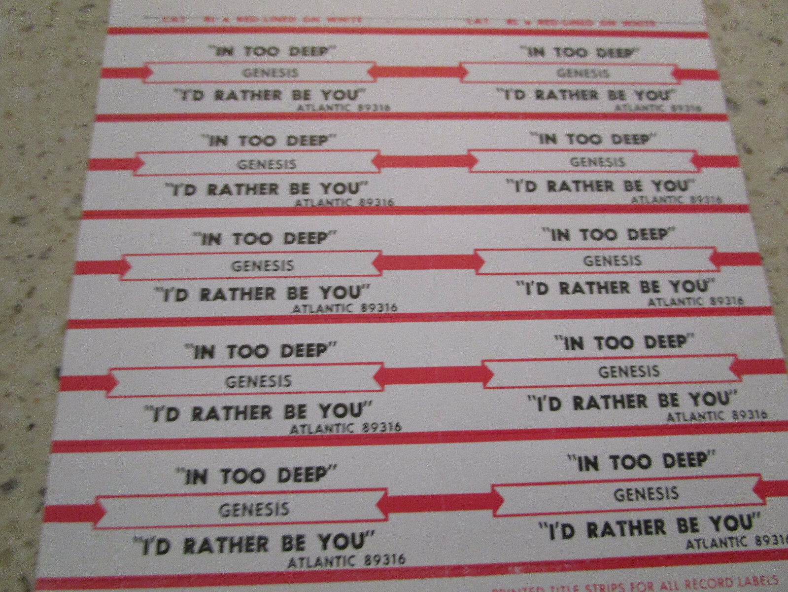 10 Vtg GENESIS In Too Deep / I'd Rather be YOU Jukebox FULL Title ...