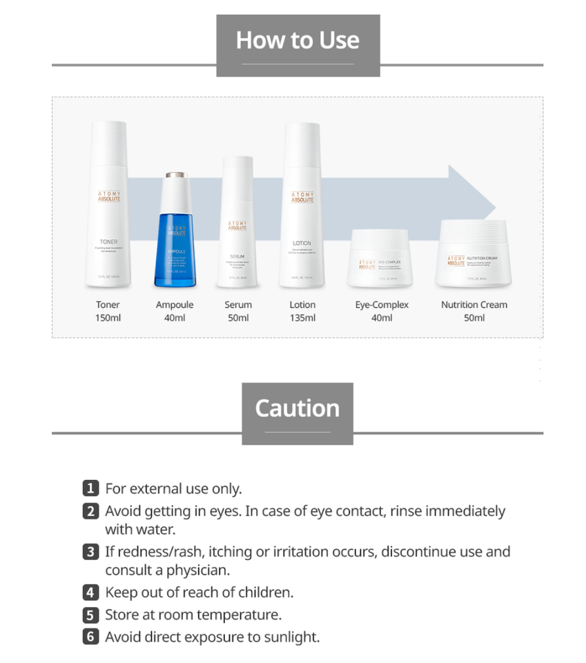 Atomy Absolute Cell Skincare 6 Set Toner Ampoule Serum Lotion Eye ...