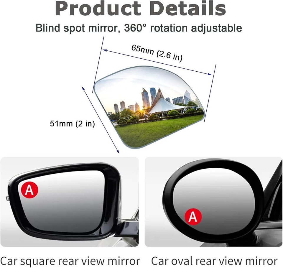 Upgrade HD Glass Wide Angle Blind Spot Mirror, Frameless 360 Fan Shape ...