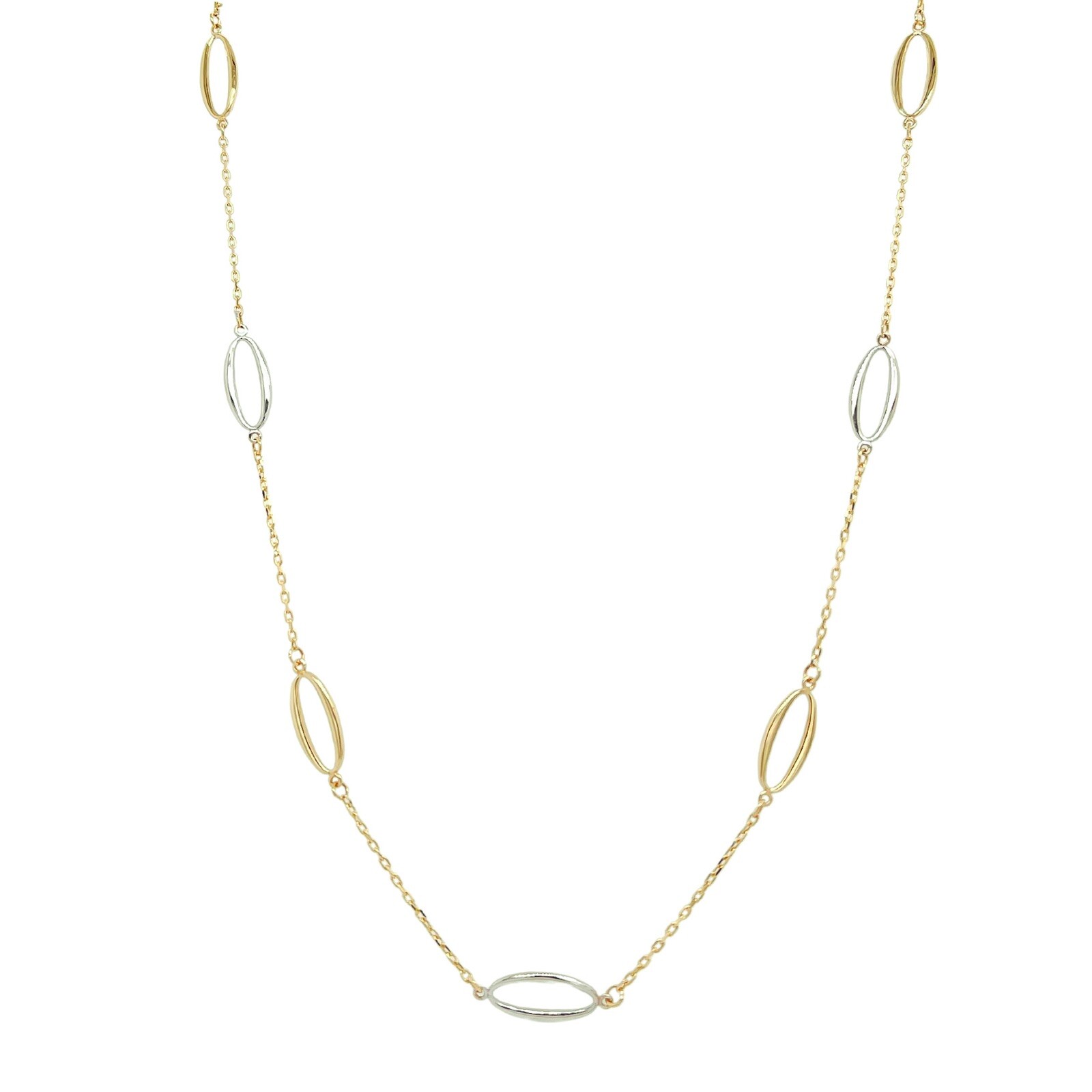 14k Gold Fancy Two-Tone Oval Gold Necklace Adjustable 16" / 17" / 18 ...