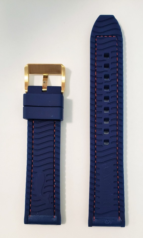 Original Bulova Model: 97B168 Blue Rubber 22mm Watch Band Strap with ...