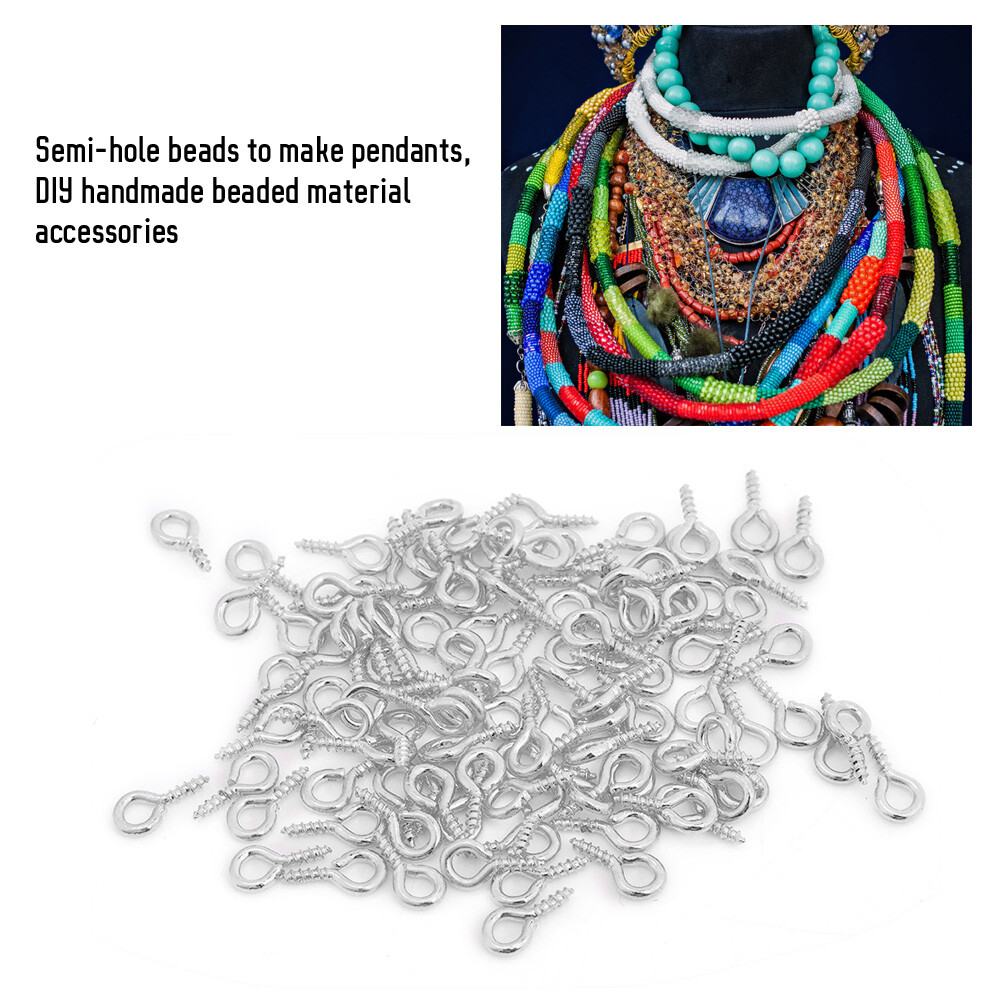 (Silver)100x DIY Metal Screw Eye Pin Drill Hook Loop Clay Resin Jewelry ...