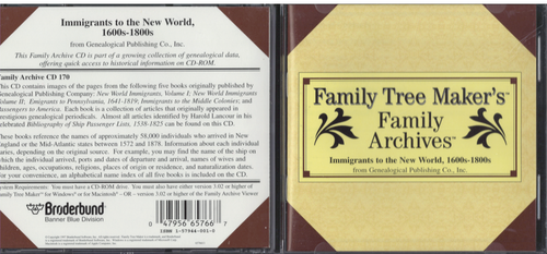 Family Tree Maker's - CD170 - Immigrants to the New World 1600s-1800s ...