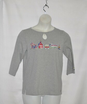 Quacker Factory Embroidered Keyhole Top W/ Charm Size S Grey/Celebrate ...