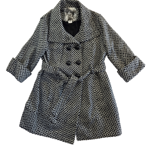 Mac & Jac Womens XL Coat White Black Jacket Elegant Charm Belt Double ...