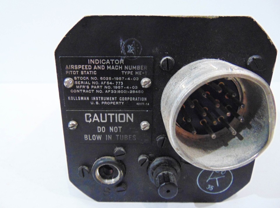 USAF Kollsman ME-1 Machmeter Airspeed Indicator Jet Aircraft Instrument ...