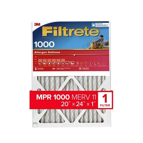 3M Filtrete MPR 1000/1085 20x24x1 AC Furnace Air Filter Reduces Dust ...