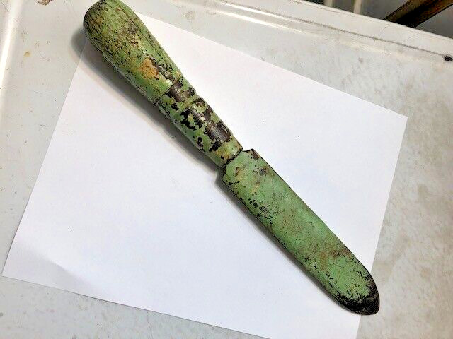 Antique early Primitive Wood IRON Ice Breaker knife old chippy GREEN ...