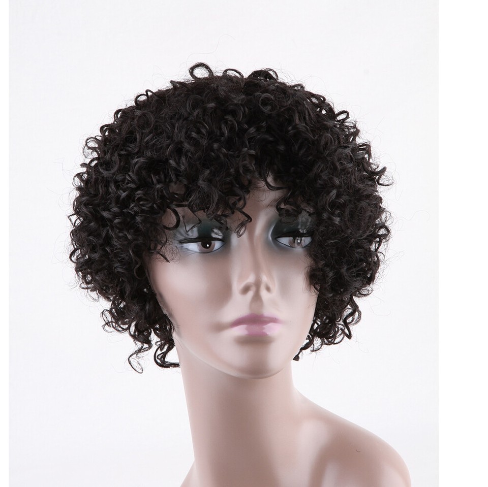 Short Peruvian Curly Human Hair Wigs with Bangs Kinky Curly Afro Wigs ...