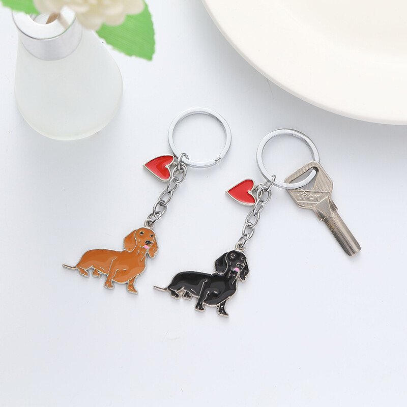 Kawaii Cute Dachshund Keychain Creative Cartoon Metal Dog Pendant ...