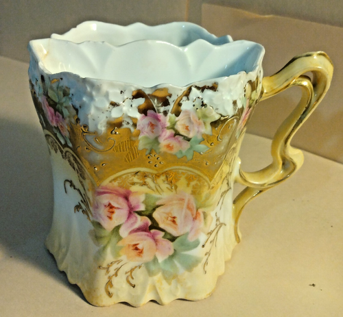 Beautiful Antique Victorian Floral Hand Decorated Gold Gilt Shaving Mug ...