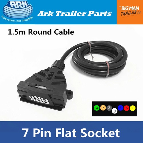 ARK Trailer 7 Pin flat Female Socket Connector 1.5m Length Round Cable ...