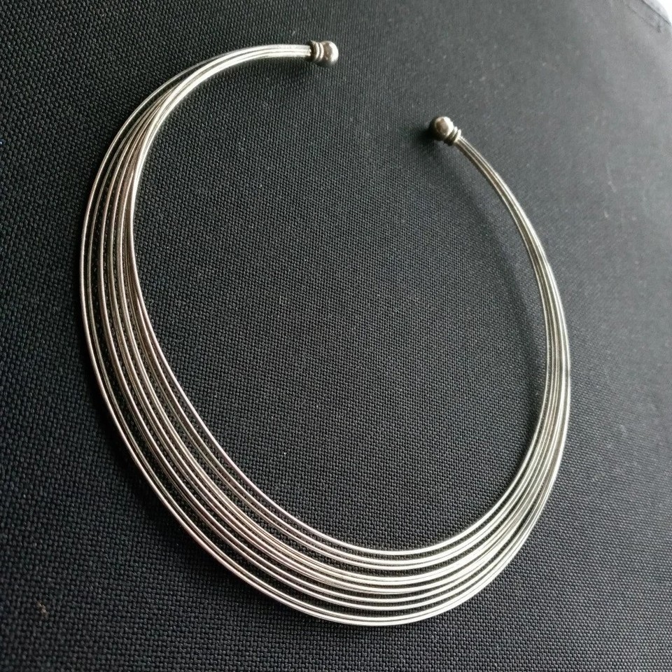 Vintage Silver Wire Choker Fashion Necklace Costume Jewelry Multi-Layer ...