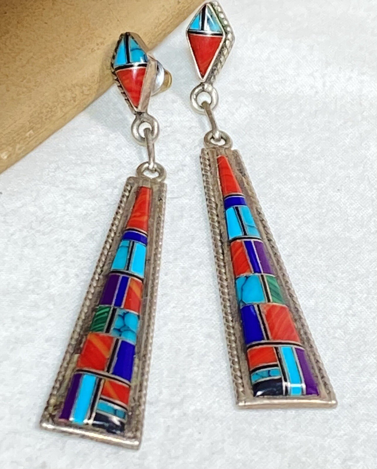 Silver Southwestern native American inlay earrings in… - Gem