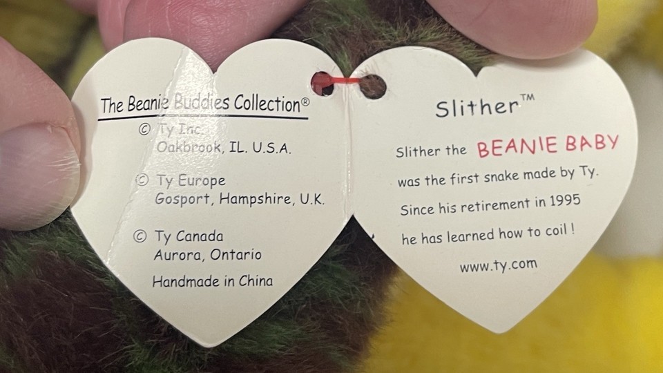 Ty Slither Snake Beanie Buddy 45 Inches Long and Beanie Baby Hissy W ...