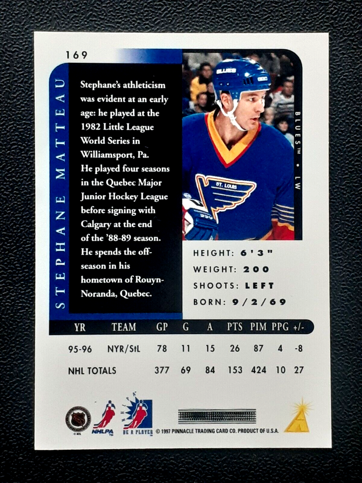STEPHANE MATTEAU 1996-97 BE A PLAYER AUTOGRAPHS 96-97 NO 169 51819 | eBay