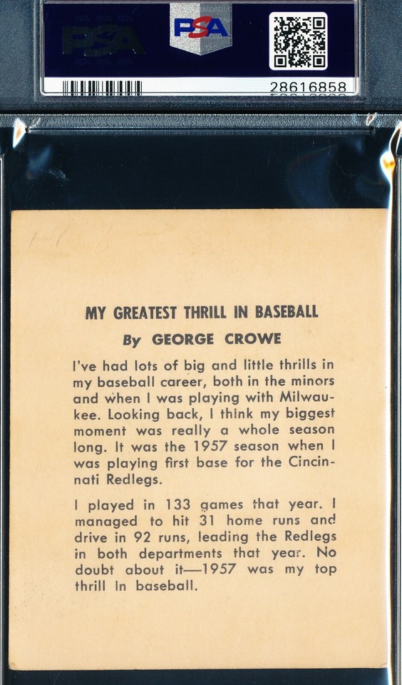 1958 Kahn's Wieners George Crowe Cincinnati Reds PSA 3 (mk) | eBay