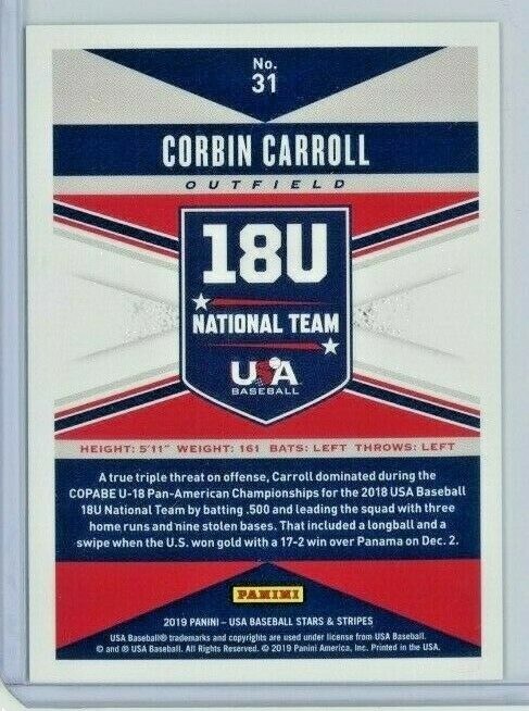 2019 USA Baseball Stars and Stripes Longevity Parallel #31 Corbin ...