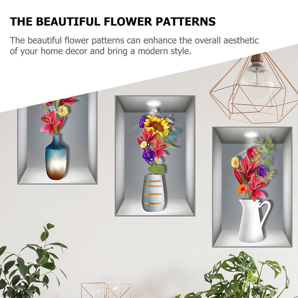 3 Pcs Artificial Hanging Plants Flower Sticker Bedroom Wall Decals ...