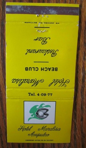 ACAPULCO, MEXICO MATCHBOOK MATCHCOVER: MARALISA HOTEL & BEACH CLUB BAR ...