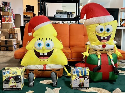 Lot of 2 RARE 3.5' 4' Spongebob Squarepants Christmas AirBlown ...