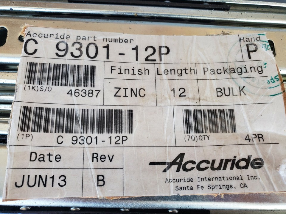 One Pair (2) 12" Accuride Heavy Duty Drawer Slide Rail Zinc 150-500 lb C9301-12P | eBay